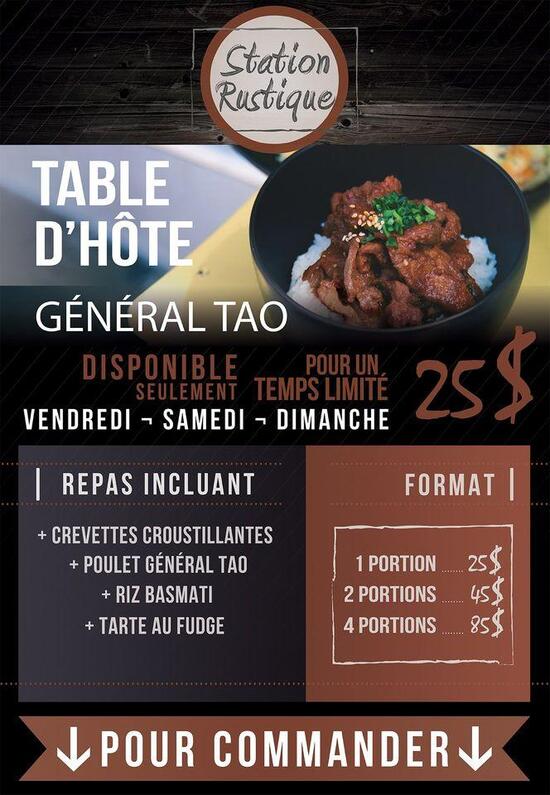 Menu au Station Rustique BBQ, Laurier-Station