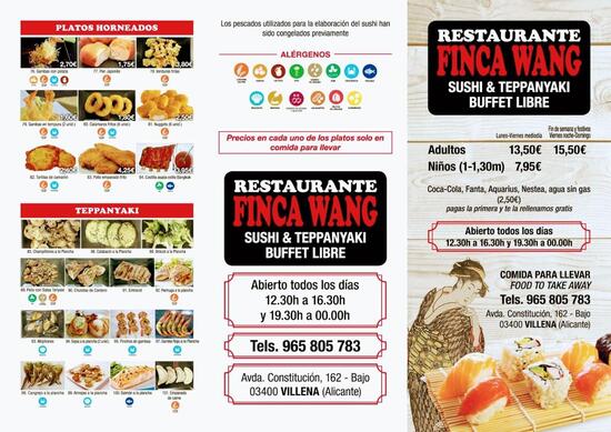 Menu at Finca Wang restaurant, Villena
