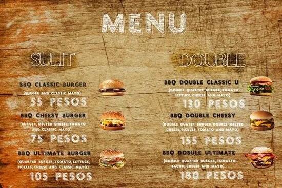 Menu at Burgerque restaurant, Manila