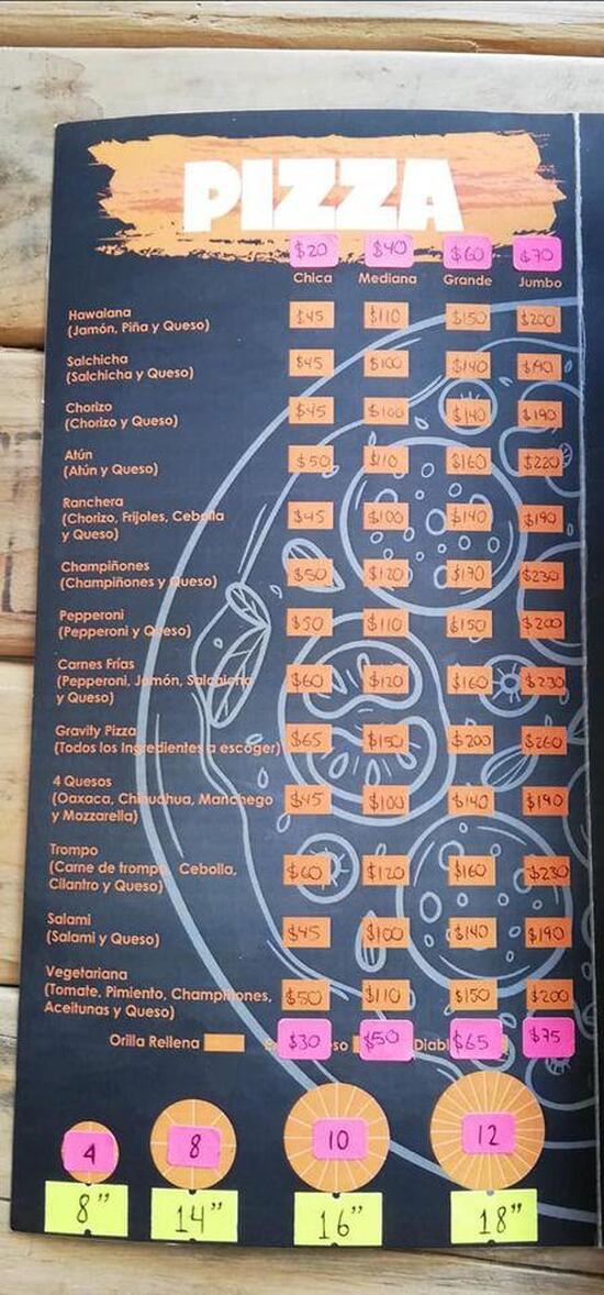 Menu at Gravity Pizza pizzeria, General Zuazua