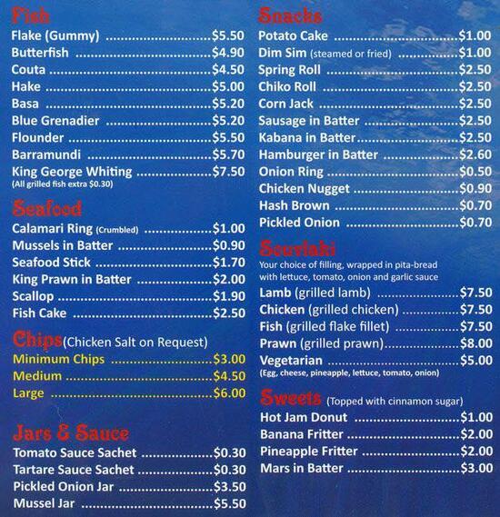 Menu at Redfin Fish & Chip Craigieburn VIC restaurant, Craigieburn
