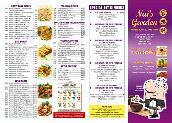 Nai's Garden, Maidstone - Restaurant menu, prices and reviews