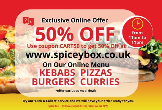 Menu at Spice Box, Glasgow, 478 Sauchiehall St