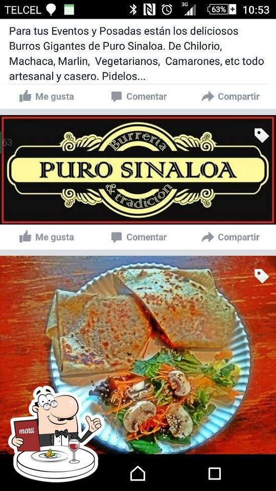 Menu at PURO Sinaloa, Burreria & tradición restaurant, Mexico City