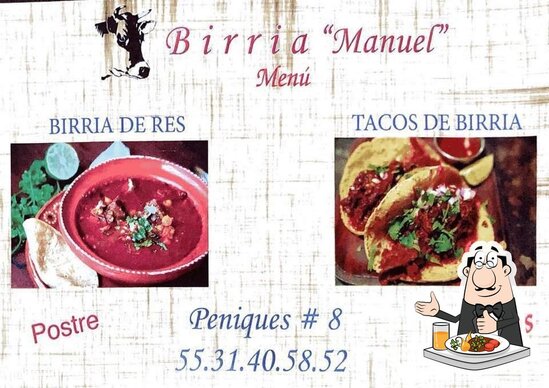 Carta del restaurante Birria Manuel, Ciudad del México