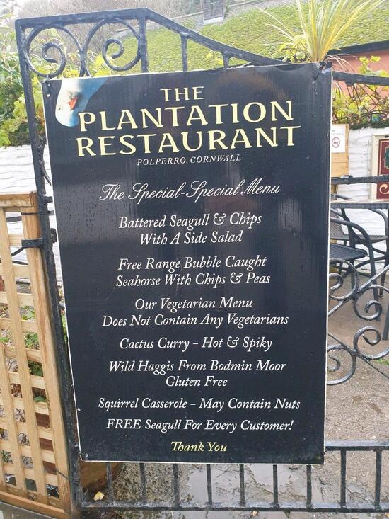 Menu at The Plantation Tea Rooms cafe, Polperro