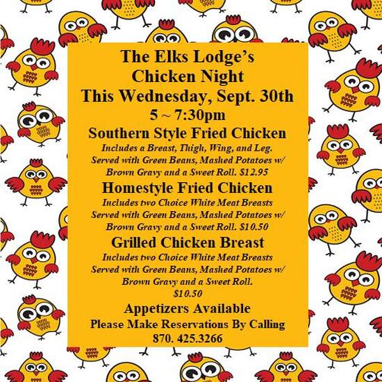 Menu at Elks Lodge, Mountain Home