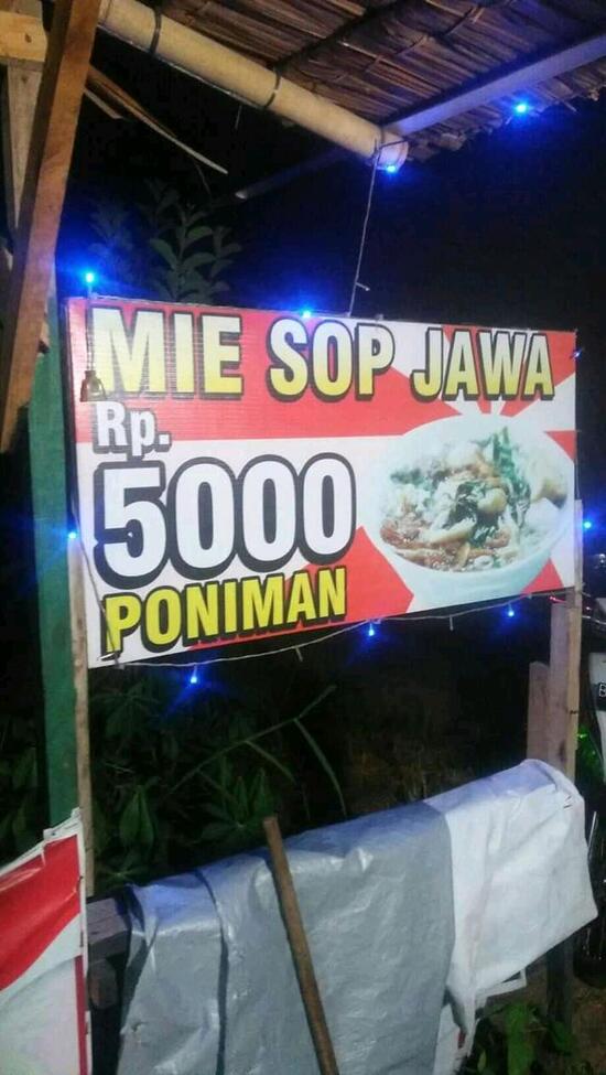 Menu at Mie Sop Jawa Poniman 5000 cafe, Stabat