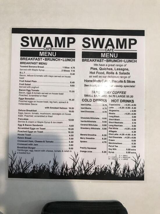 Menu at Swamp Cafe, Invermay