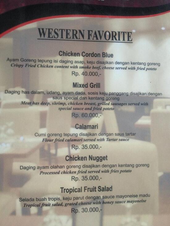 Menu at Restoran Kemuning restaurant, Tanjung Pandan