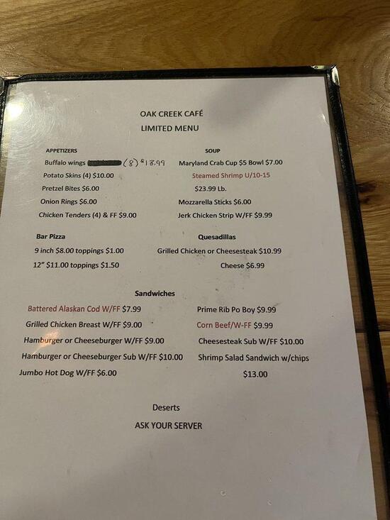 Menu At Oak Creek Cafe Arbutus menu-at-oak-creek-cafe-arbutus