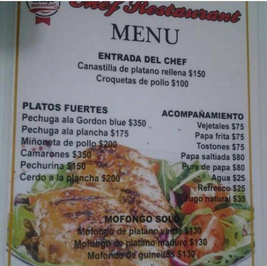 Menu at Chef Restaurant, Pantoja