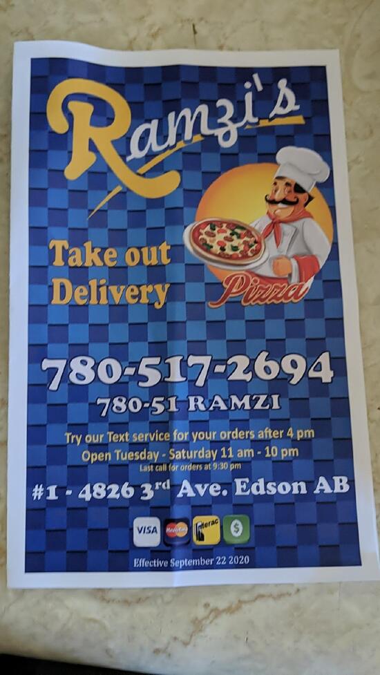 Menu at Ramzi's Pizza pizzeria, Edson