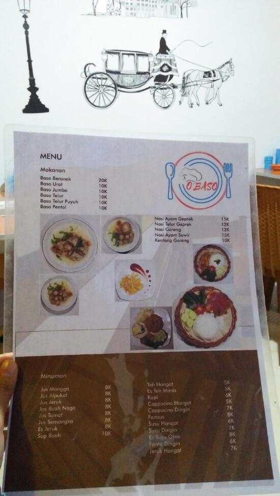 Menu at O'Baso cafe, Kunangan Parit Rantang