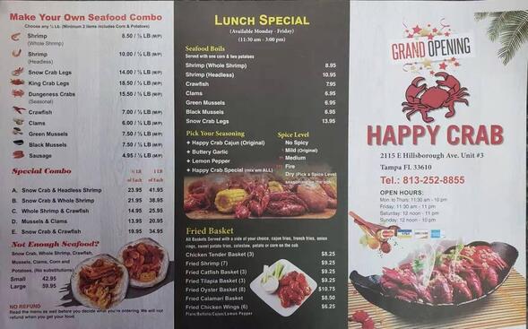 Menu at Happy Crab restaurant, Tampa