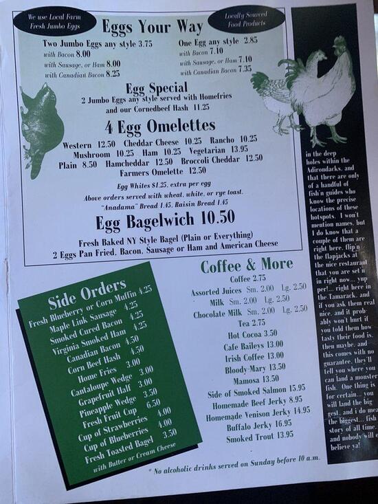 Menu at Tamarack Inn restaurant, Lake George