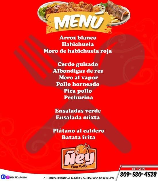 Menu at Ñey Pica Pollo restaurant, Sabaneta