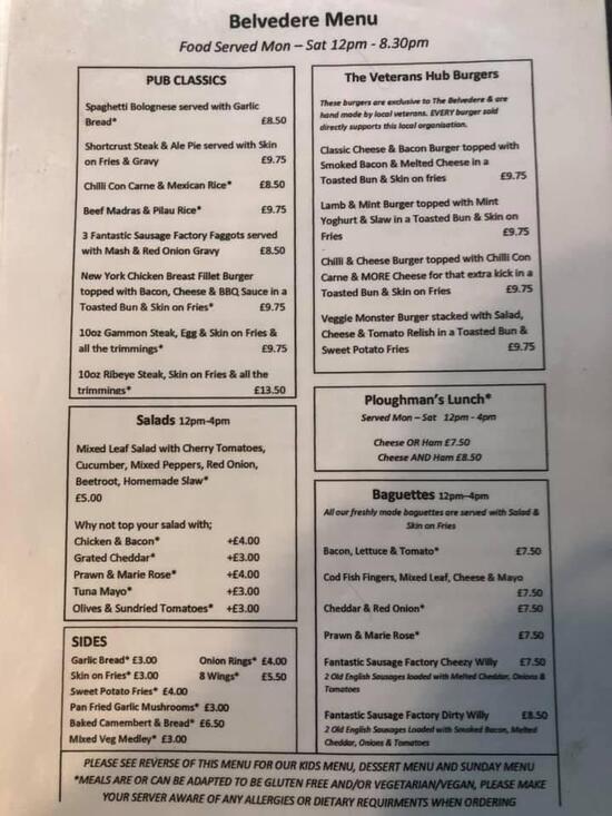 Menu at The Belvedere pub & bar, Weymouth