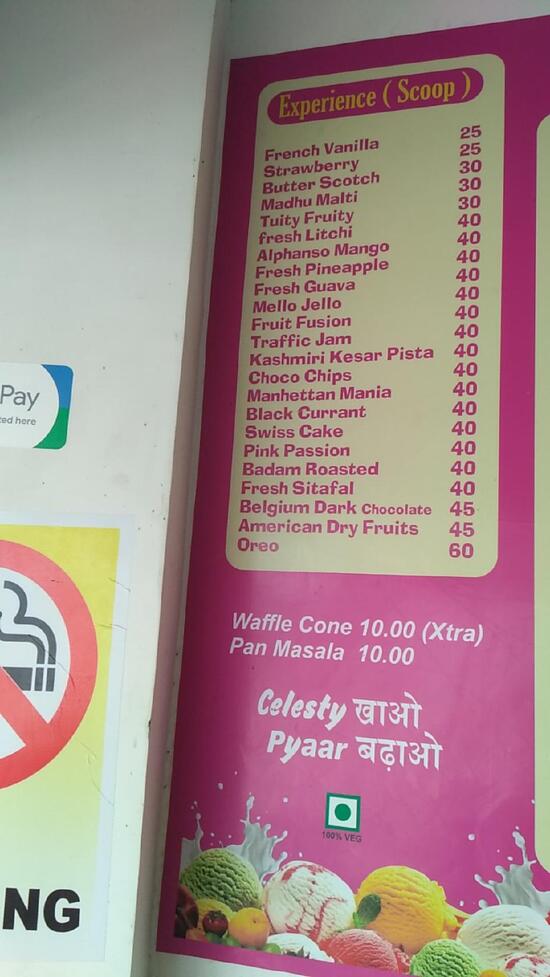 Menu at Ice cream parlour, Padmapur