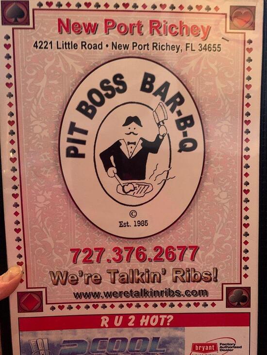 Menu at Pit Boss Bar-B-Q, New Port Richey