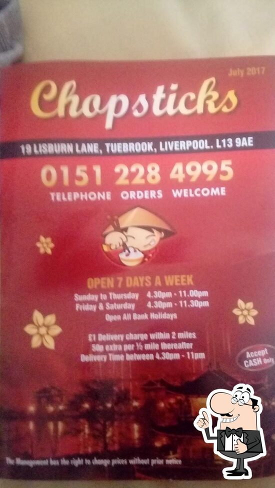 Menu at Chop Sticks restaurant, Liverpool, 19 Lisburn Ln