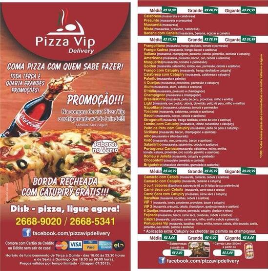 Menu at Pizza Vip Nova Iguaçu restaurant, Nova Iguaçu