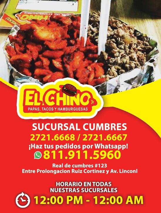Menu at El Chino Jr restaurant, Monterrey, Real de Cumbres 123