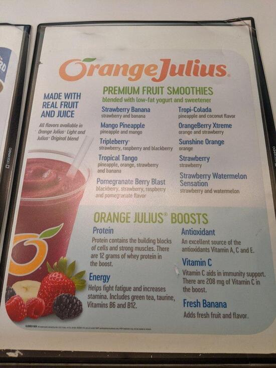 Menu at Orange Julius pub & bar, Westminster, Westminster Mall