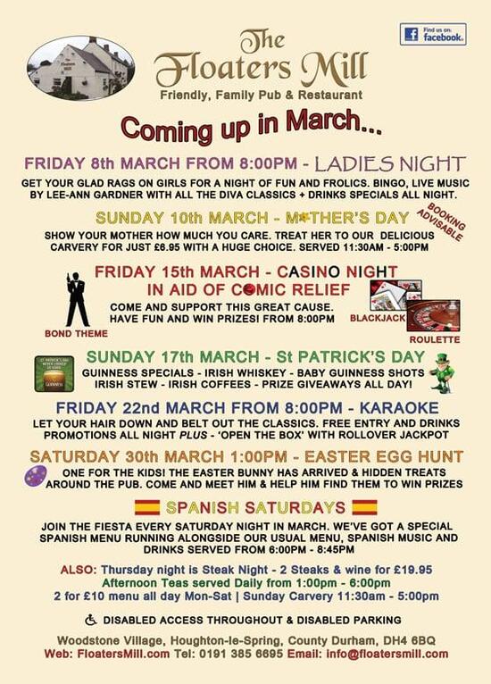 Menu at Floaters Mill pub & bar, Houghton le Spring, Woodstone Village