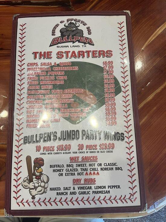 Menu at Bullpen Pizza pub & bar, Sugar Land