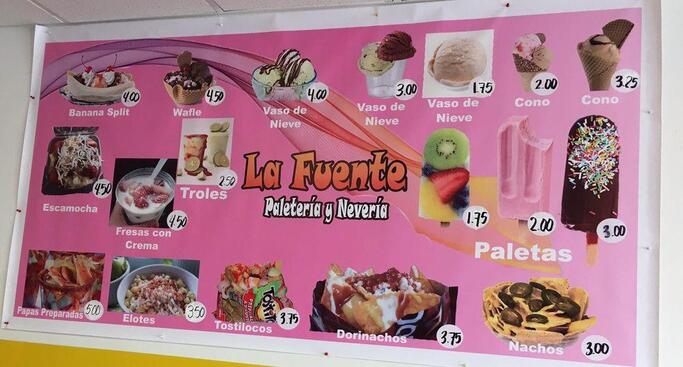 Menu at Paleteria La Fuente, Wichita