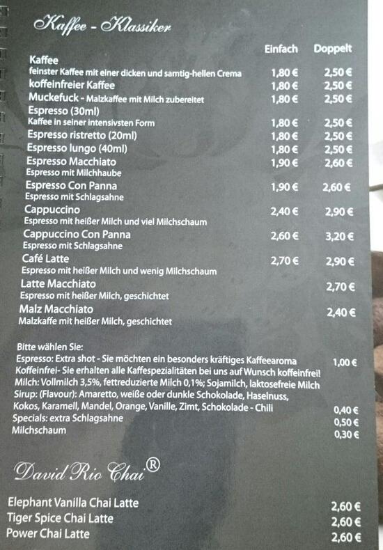Menu at Café 44 restaurant, Erfurt, Anger 44