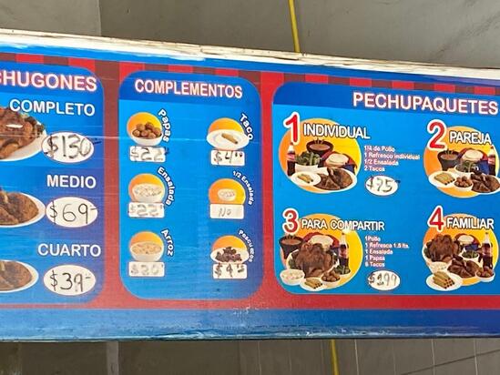 Carta del restaurante Rosticeria el Pechugon, Ciudad Guzmán
