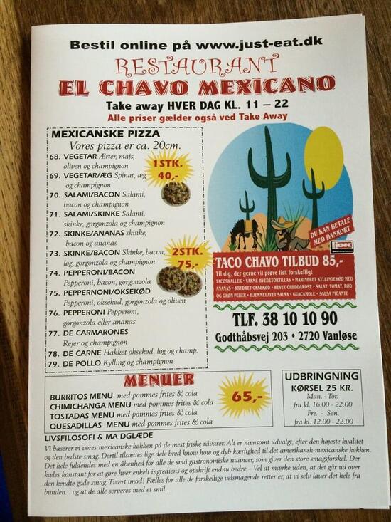 Menu at El Chavo Mexicano restaurant, Copenhagen