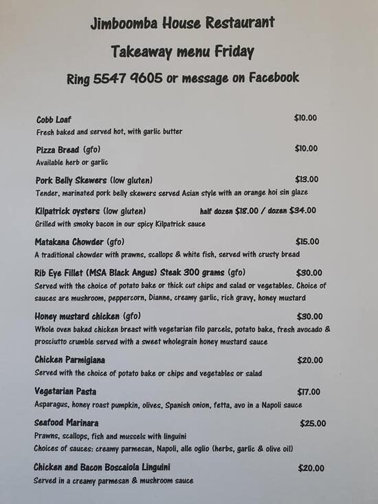 Menu at Jimboomba House Restaurant, Jimboomba, 105 Johanna St