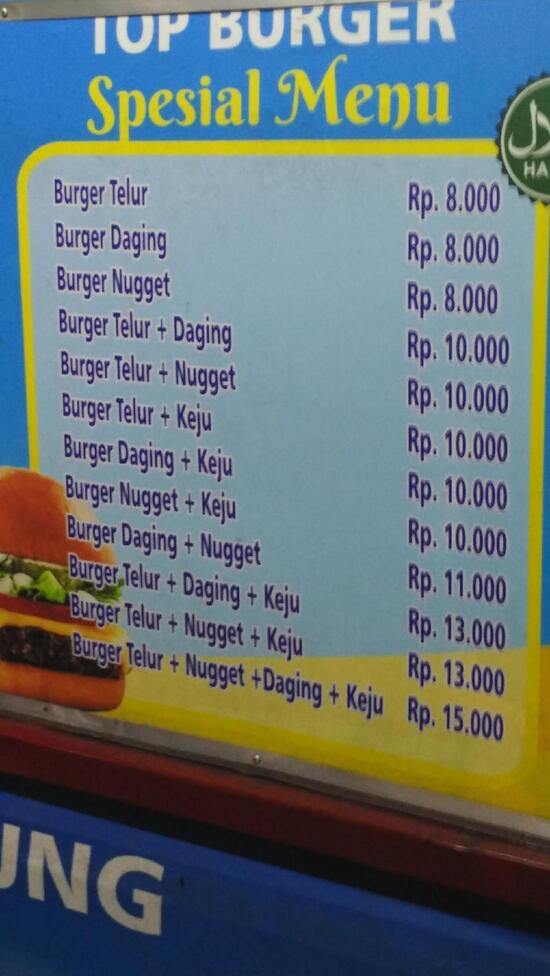 Menu at ROTI BAKAR DAN BURGER SIMPANG YARSI restaurant, Bukittinggi