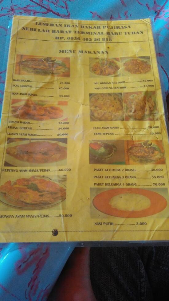 Menu at Lesehan Ikan Bakar Puji Rasa restaurant, Tuban