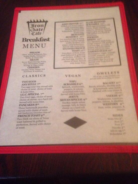 Menu at Iron Gate Cafe, Albany