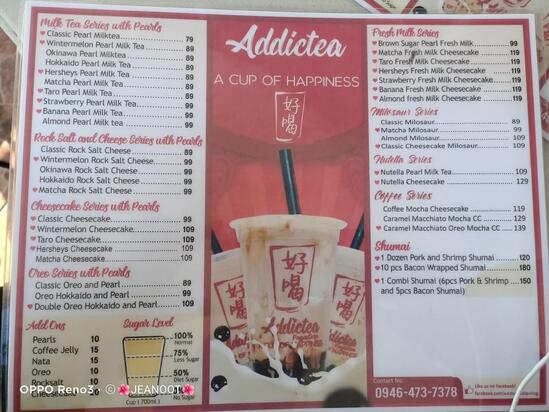 Menu at Addictea cafe, Dipolog City