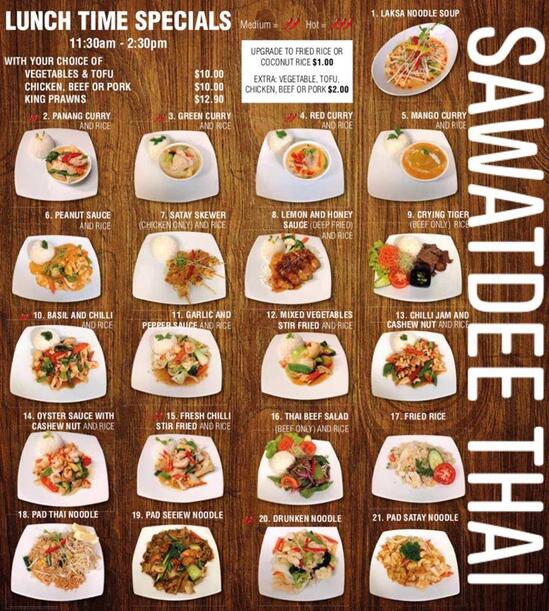 Menu at Sawatdee Thai Restaurant, Batemans Bay