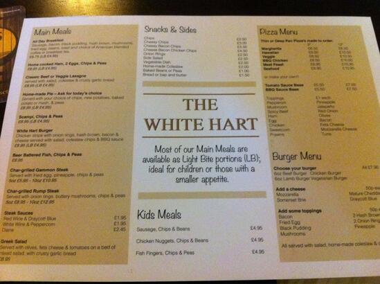 Menu at The White Hart pub & bar, Cheddar