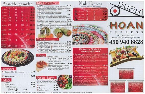 Menu au Ste-Anne Sushi restaurant, Sainte-Anne-des-Plaines