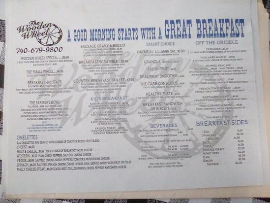 Menu at Wooden The Wheel Restaurant, Quaker City