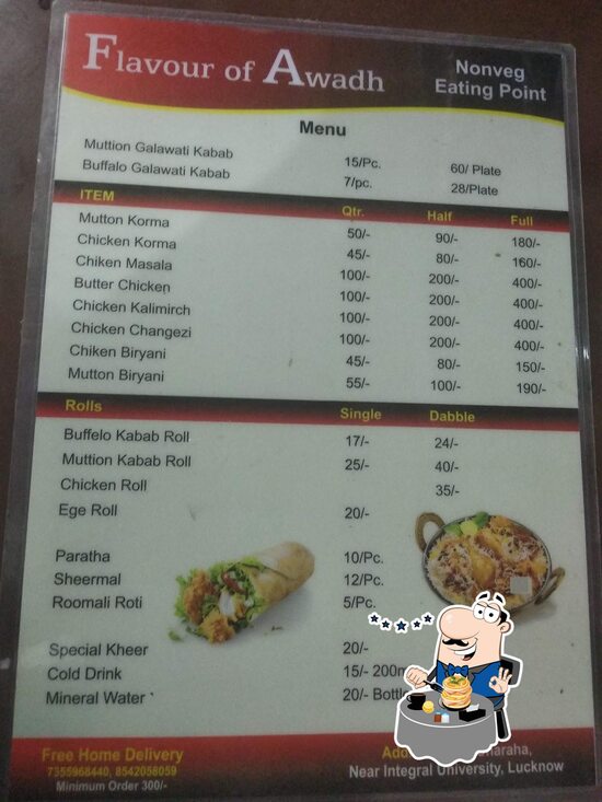 Menu at flavour of awadh, Dashauli
