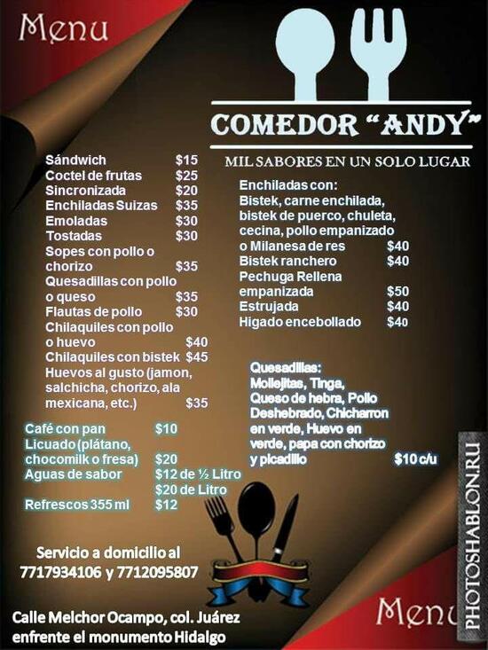 Menu at Comedor "Andy' restaurant, Huejutla de Reyes
