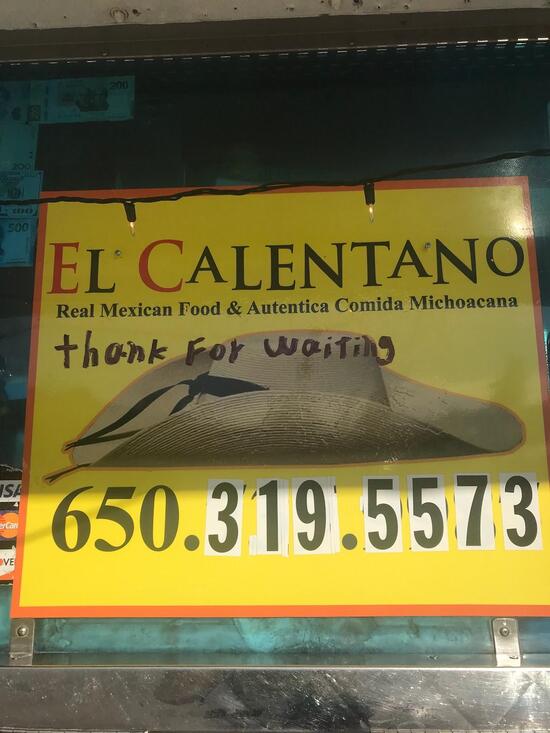 Carta del restaurante El Calentano, Central Point