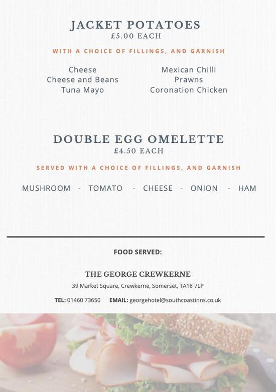 Menu at The George Hotel pub & bar, Crewkerne