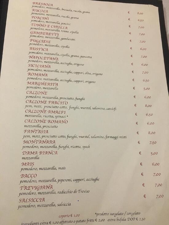 Menu at Pizzeria al Cavallino, Cividale del Friuli