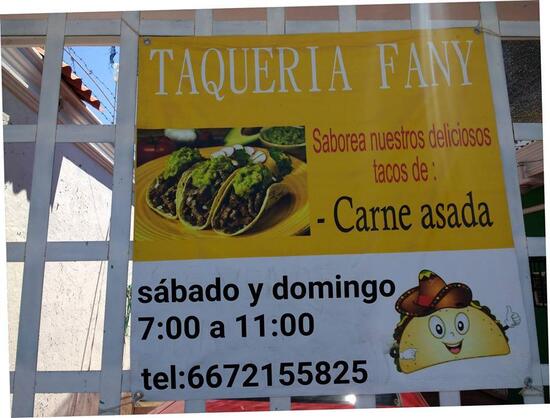 Menu at Taquería Fany restaurant, Culiacán