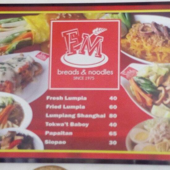 Menu at FM Breads and Noodles restaurant, Cabanatuan City